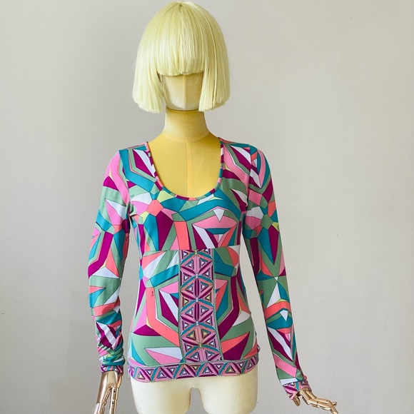 Emilio Pucci | Tops | Emilio Pucci Multicolored Print Vintage Long ...